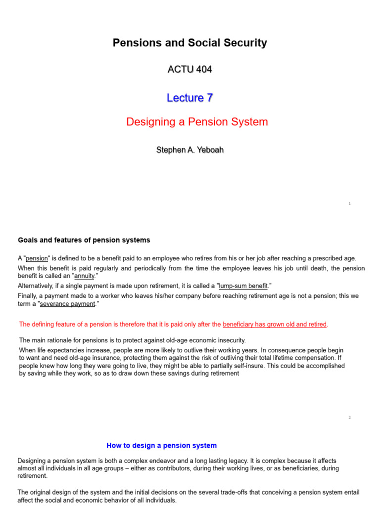 ACTU - 404 - Lecture 7 - Designing A Pension System - 2023 - Mod | PDF ...