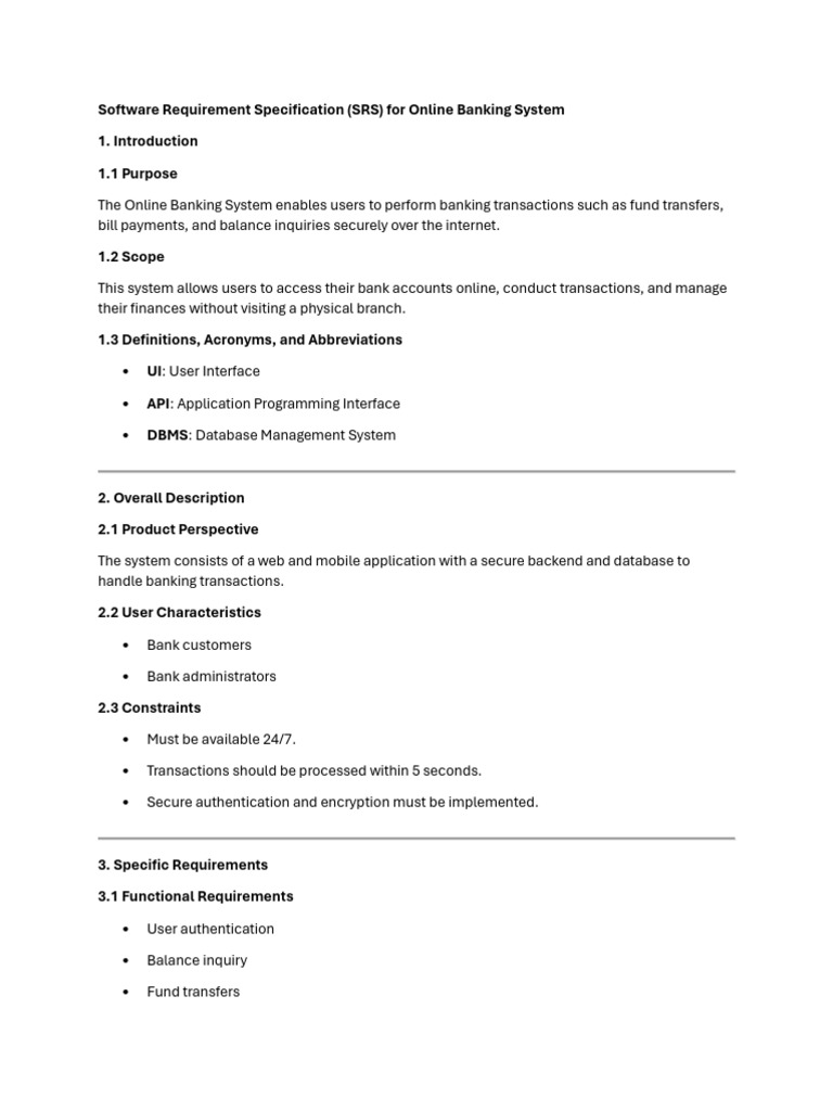 Software Requirement Specification | PDF | Databases | Banks