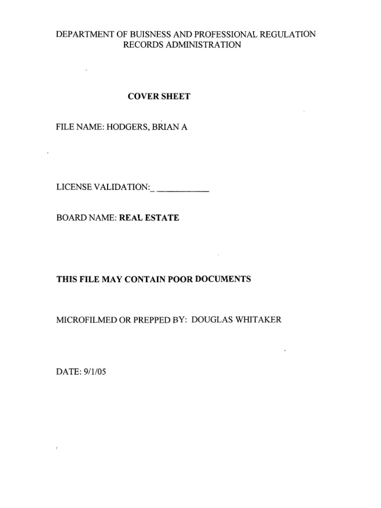 FL DBPR - License - Hodgers | PDF