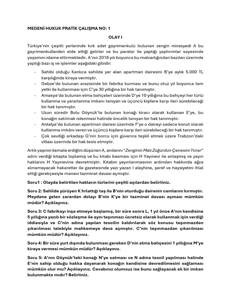 2024-2025 Medeni Hukuk Pratik 1 | PDF