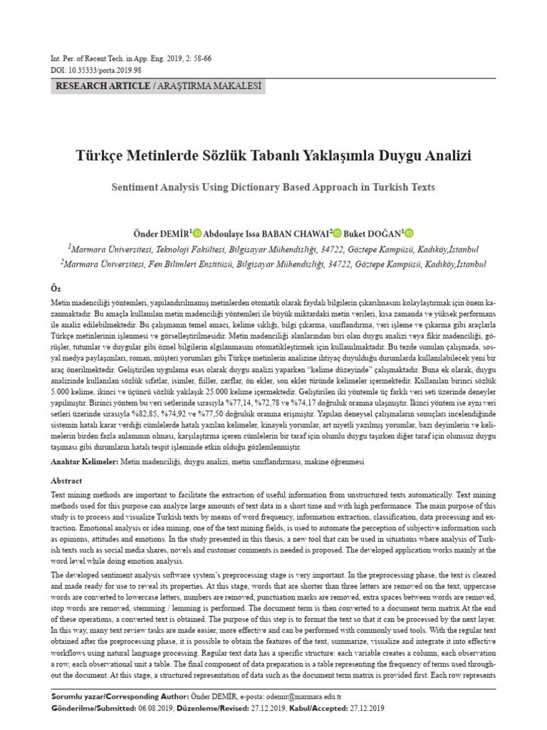 T - RK - e Metinlerde S - ZL - K Tabanli Yakla - Imla Duygu Analizi Ve G - Rselle - Tirme ...