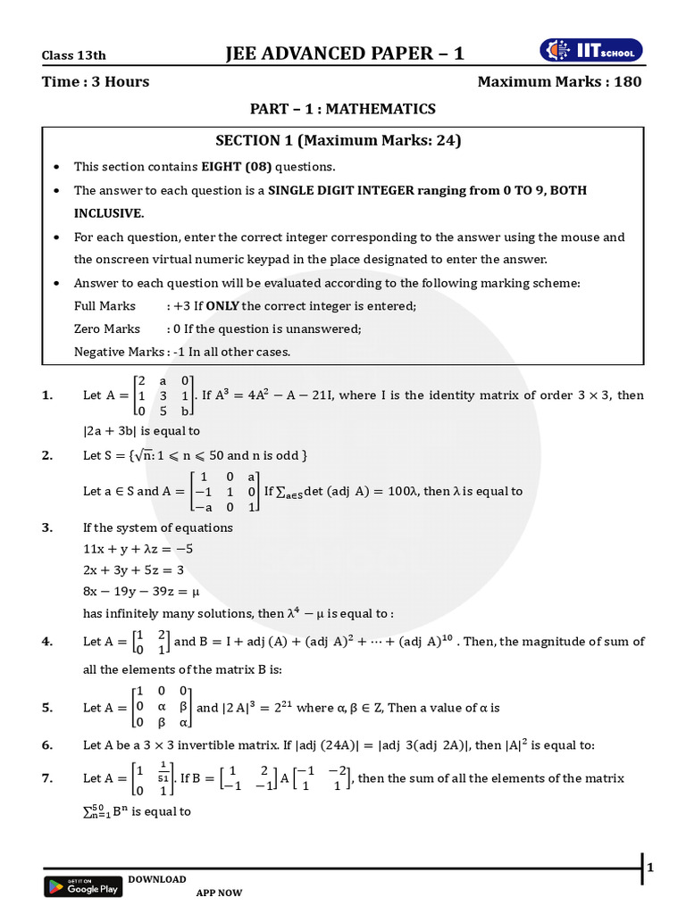 JEE Advanced Paper 1 Answer Key | PDF | Optics
