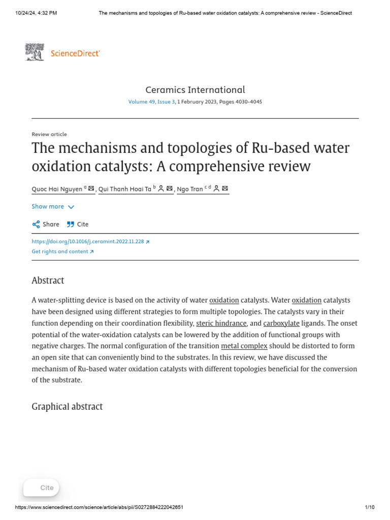 The Mechanisms and Topologies of Ru-Based Water Oxidation Catalysts - A ...