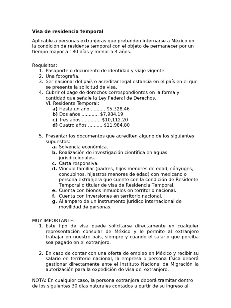 Visa de Residencia Temporal | PDF