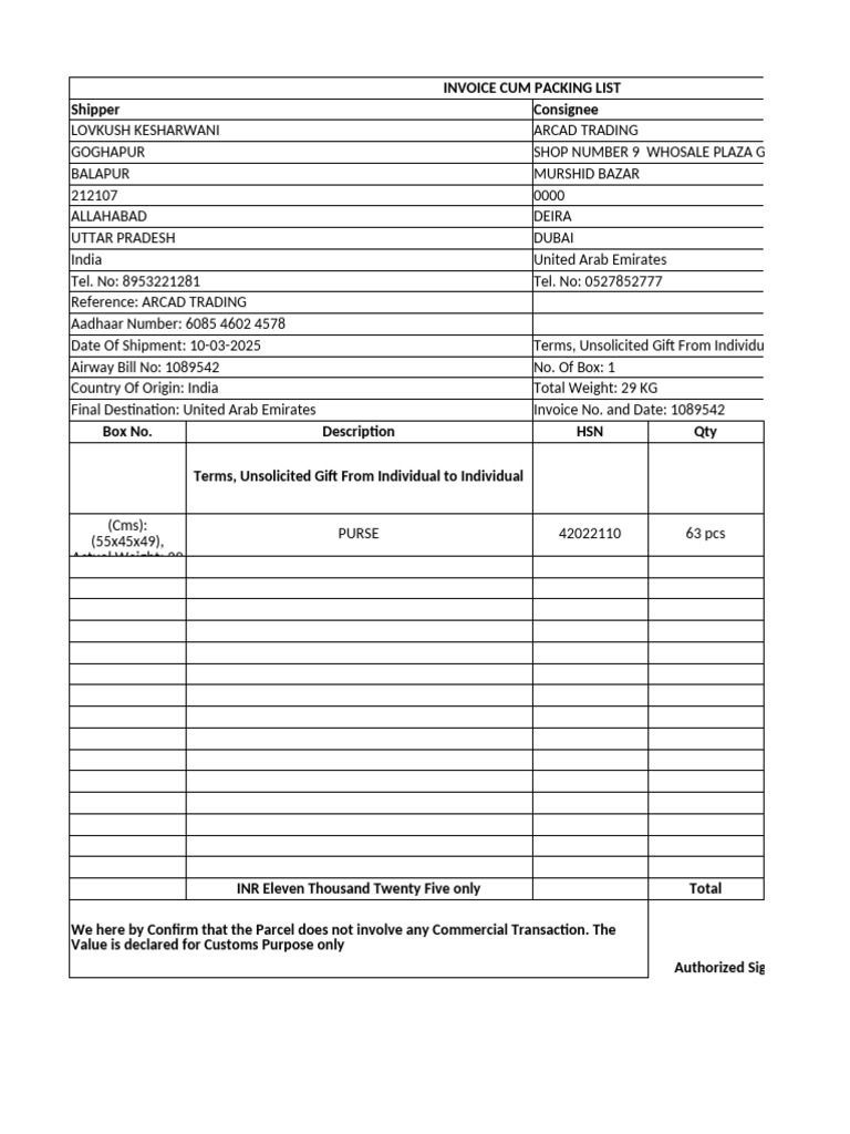 Packinglist 1089542 | PDF