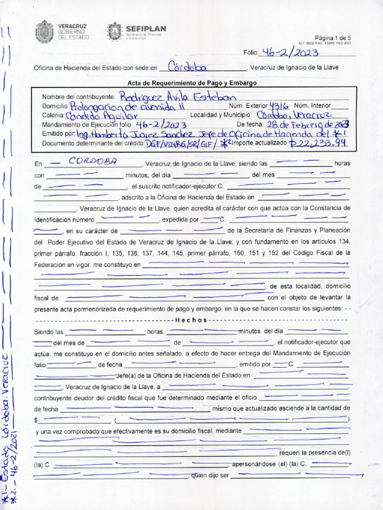Acta de Requerimiento de Pago y Embargo 24 04 2023 | PDF