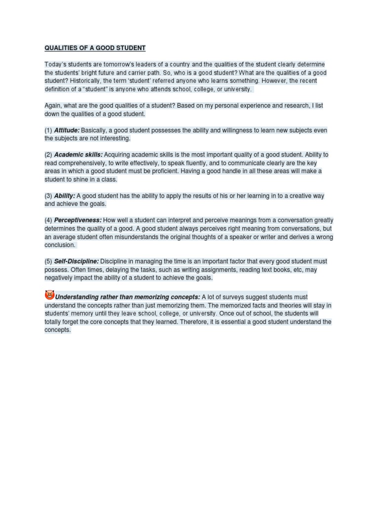 Essential Qualities of a Good Student | PDF | Homework | Motivation