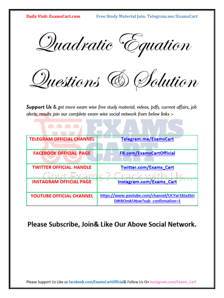 Quadratic Equation Part 2 Short Tricks | PDF | Equations | Mathematical Objects