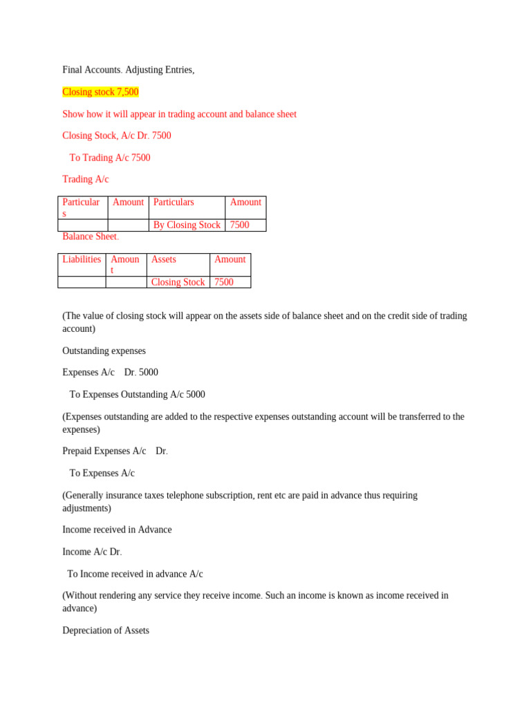 Adjusting Entries in Final Accounts | PDF
