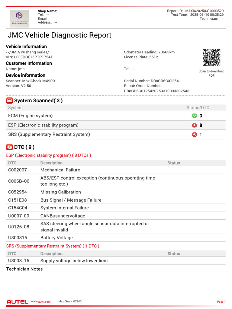 JMC Vehicle Diagnostic Report - LEFEDDE15PTP17541 - 20250310003529 ...