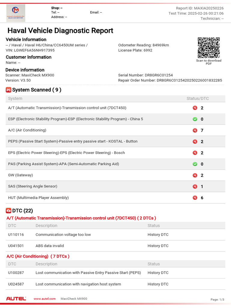Haval H6 Diagnostic Report Summary | PDF | Land Vehicles | Vehicles