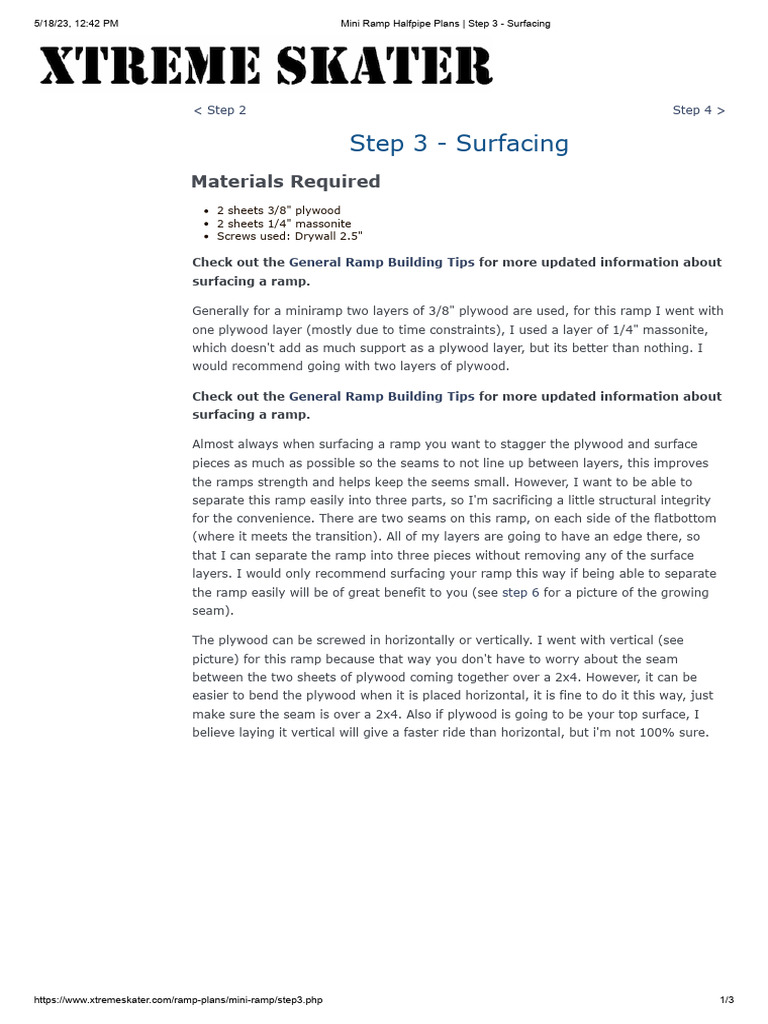 Mini Ramp Halfpipe Plans - Step 3 - Surfacing | PDF | Plywood