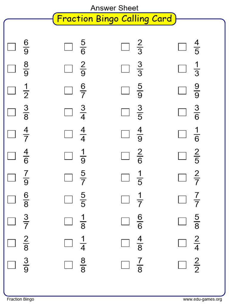 Fraction Bingo | PDF