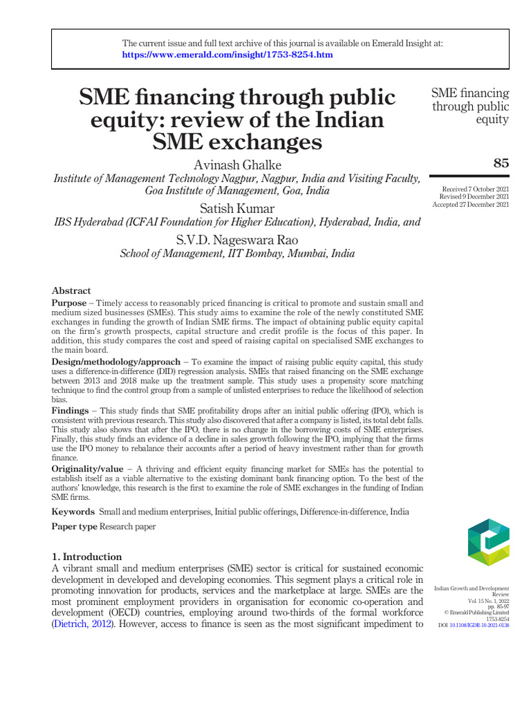 Indian SME Exchanges and Public Equity | PDF | Small And Medium Sized ...