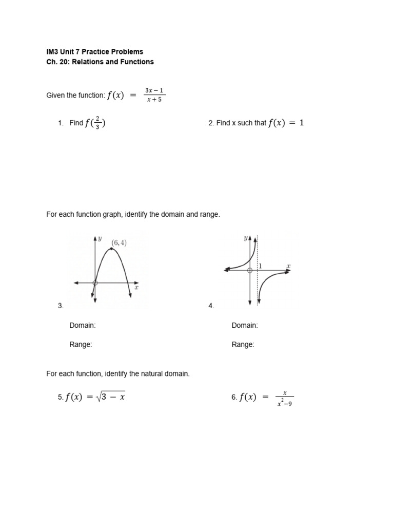 IM3 Unit 7 Functions Practice Problems | PDF