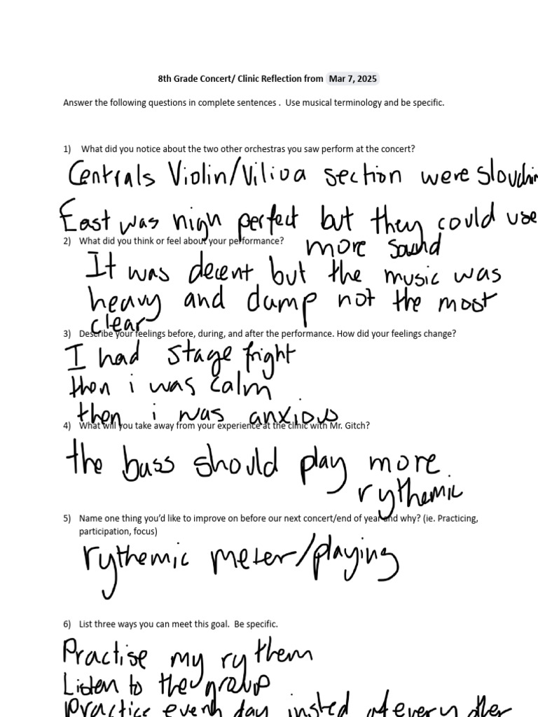8th Grade Concert Reflection 2025 | PDF