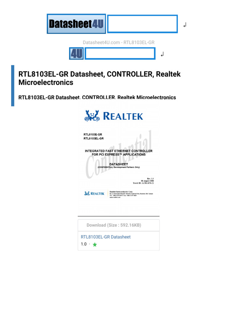 RTL8103EL-GR Datasheet, CONTROLLER, Realtek Microelectronics | PDF