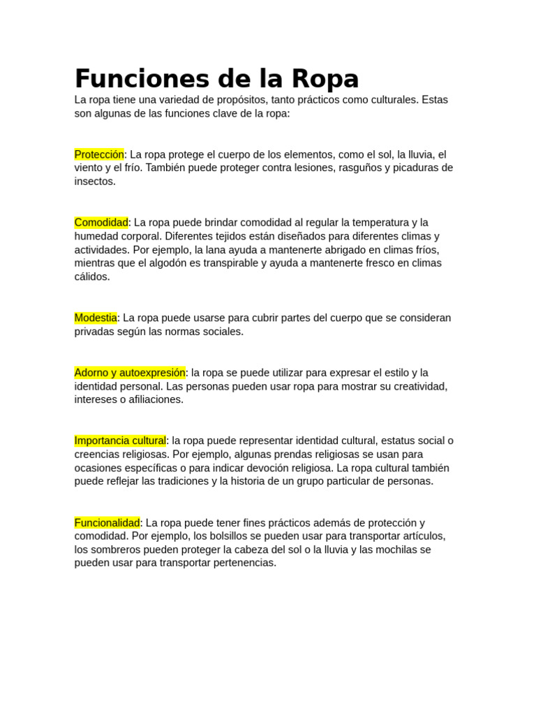 Funciones de La Ropa | PDF