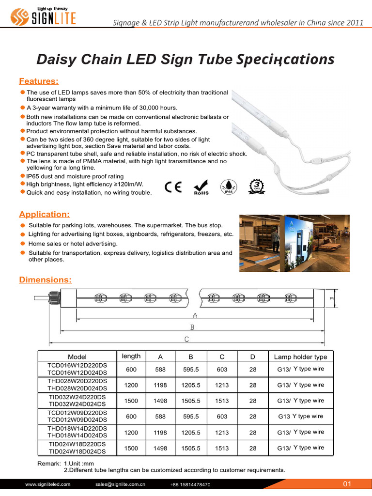 Daisy Chain LED Sign Tube Specifications - 241128 | PDF | Power Supply ...