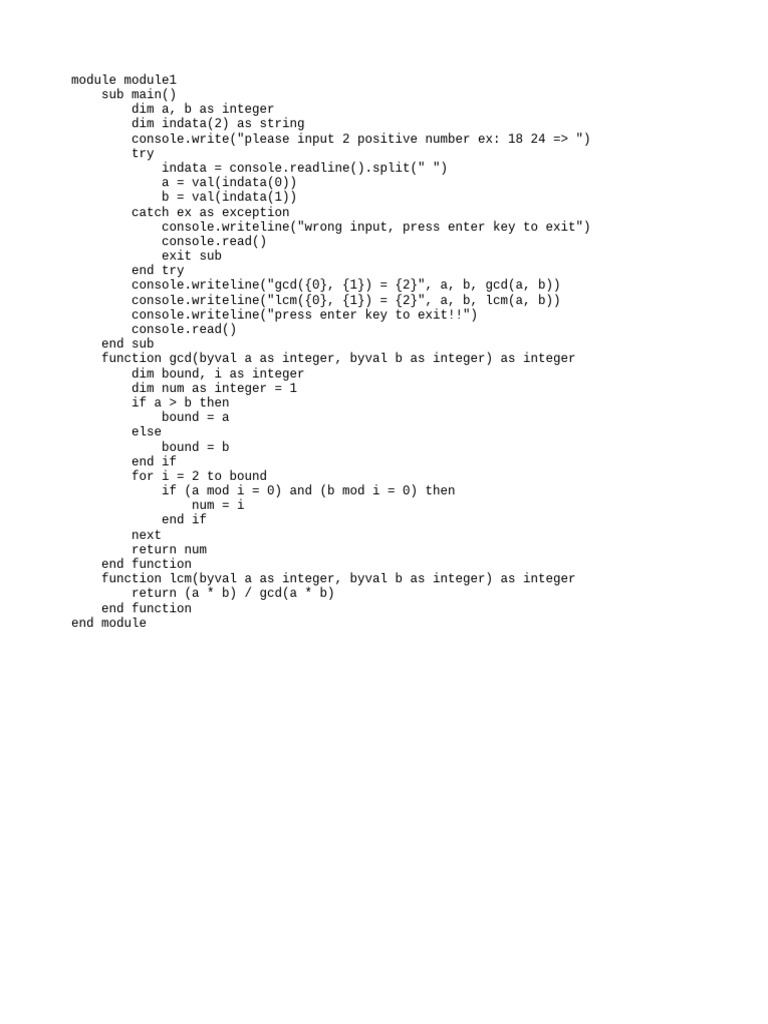 GCD and LCM Calculator in VB.NET | PDF