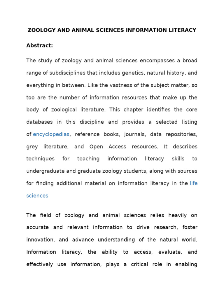 Information Literacy in Zoology Studies | PDF | Information Literacy ...