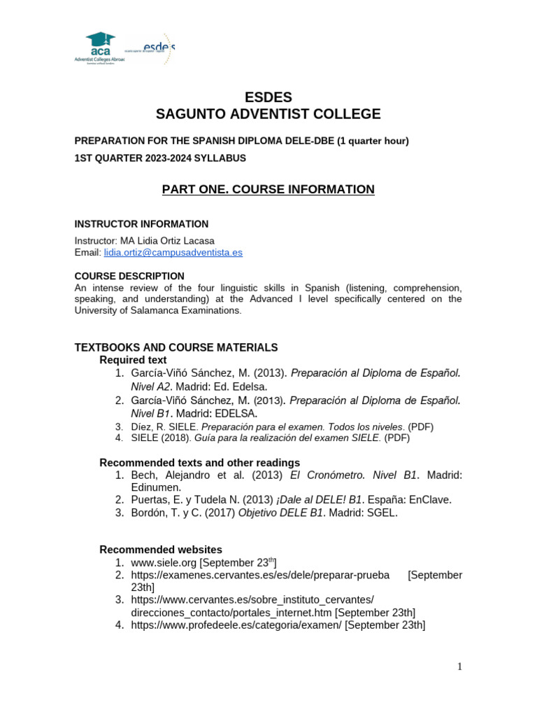 DELE-DBE Spanish Exam Prep Syllabus | PDF | Academic Dishonesty ...