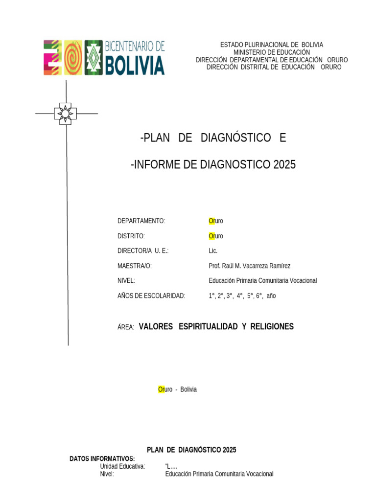 A1 -VER PRIMARIA. DIAG. PLAN E INFORME Raul Vacarreza-2025 | PDF
