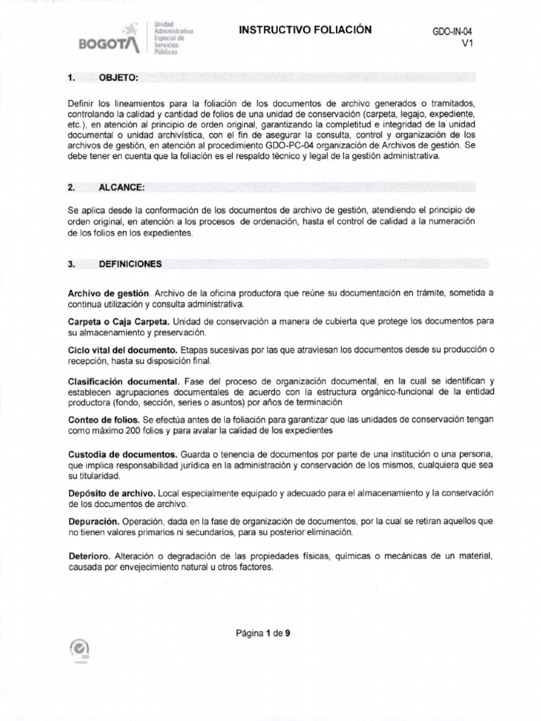 GDO-In-04 V1 Instructivo de Foliacion | PDF