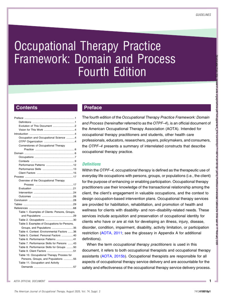 Occupational Therapy Practice Framework | PDF | Occupational Therapy
