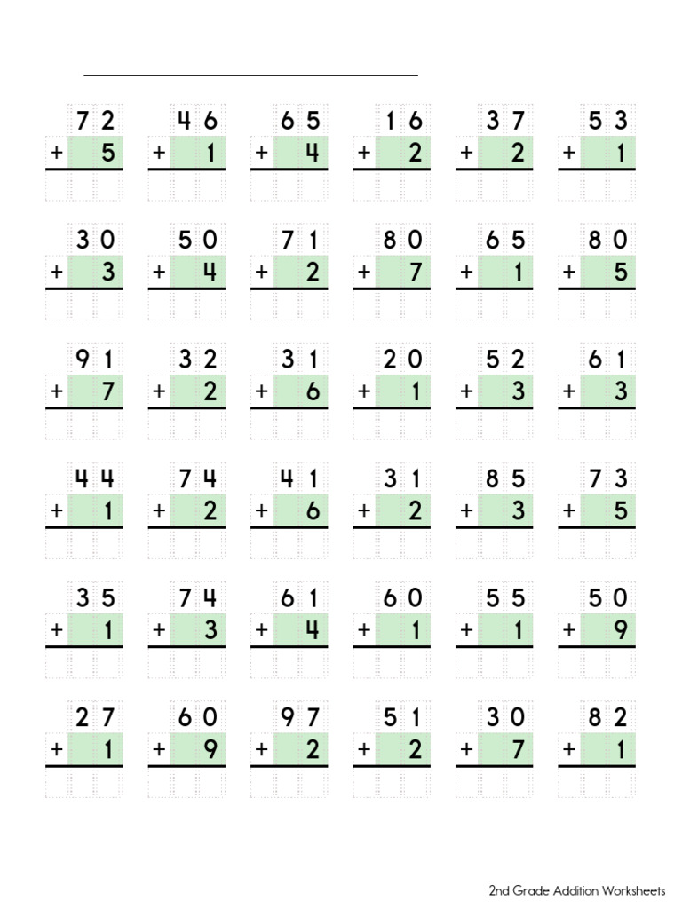 2nd Grade Addition 2digit and 1digit No Regrouping Math Worksheet | PDF
