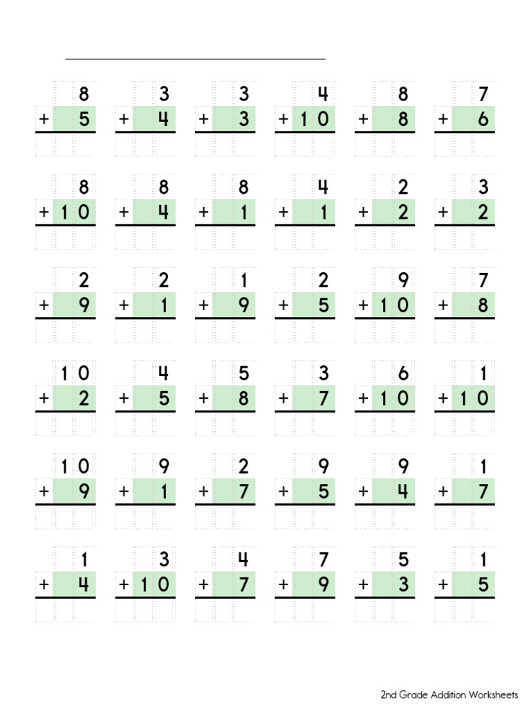2nd Grade Addition Within10 Regrouping Math Worksheet | PDF