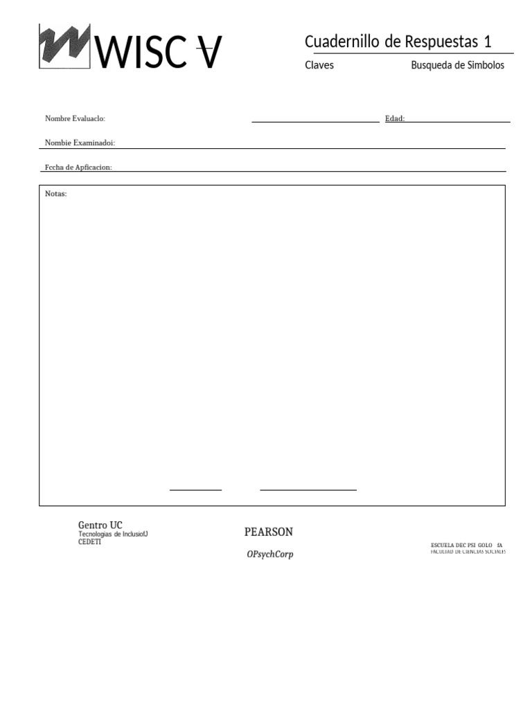 Wisc V Cuadernillo Claves y Busqueda de Simbolos | PDF