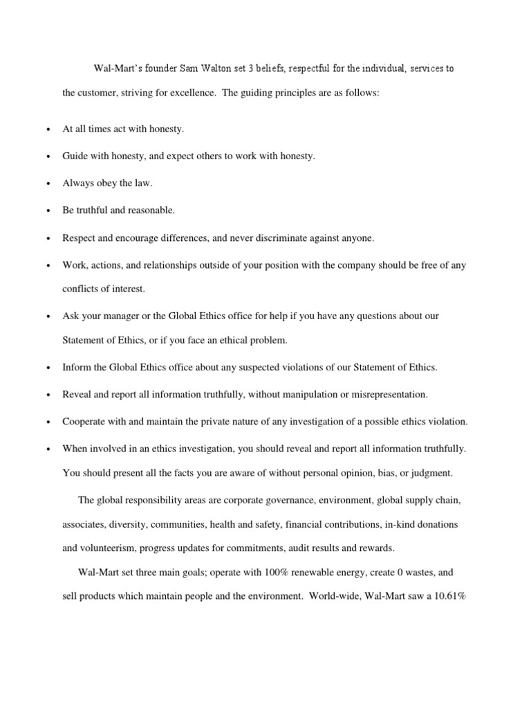 Walmart Ethics and Principles | Walmart | Employment