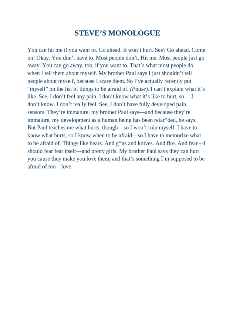 Steve's Monologue on Fear and Pain | PDF