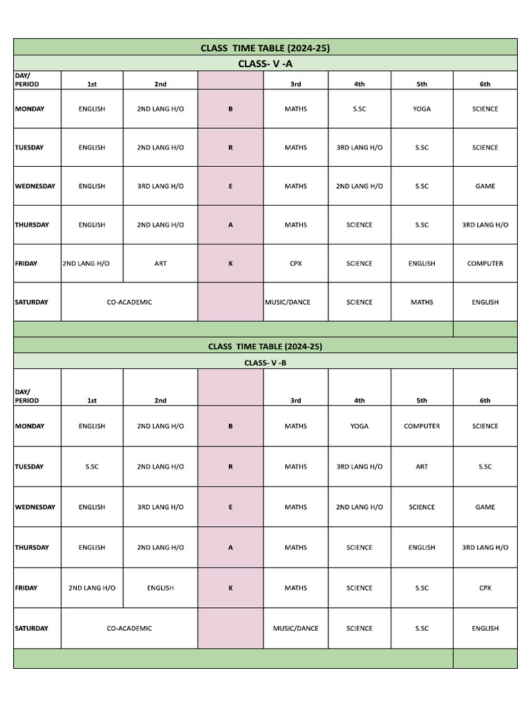 STD - V Revised Time Table | PDF