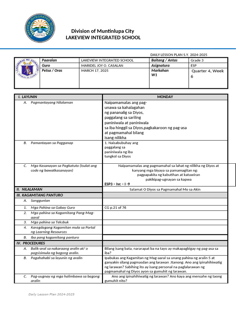 DLP ESP 3 Week 6 03.17 | PDF
