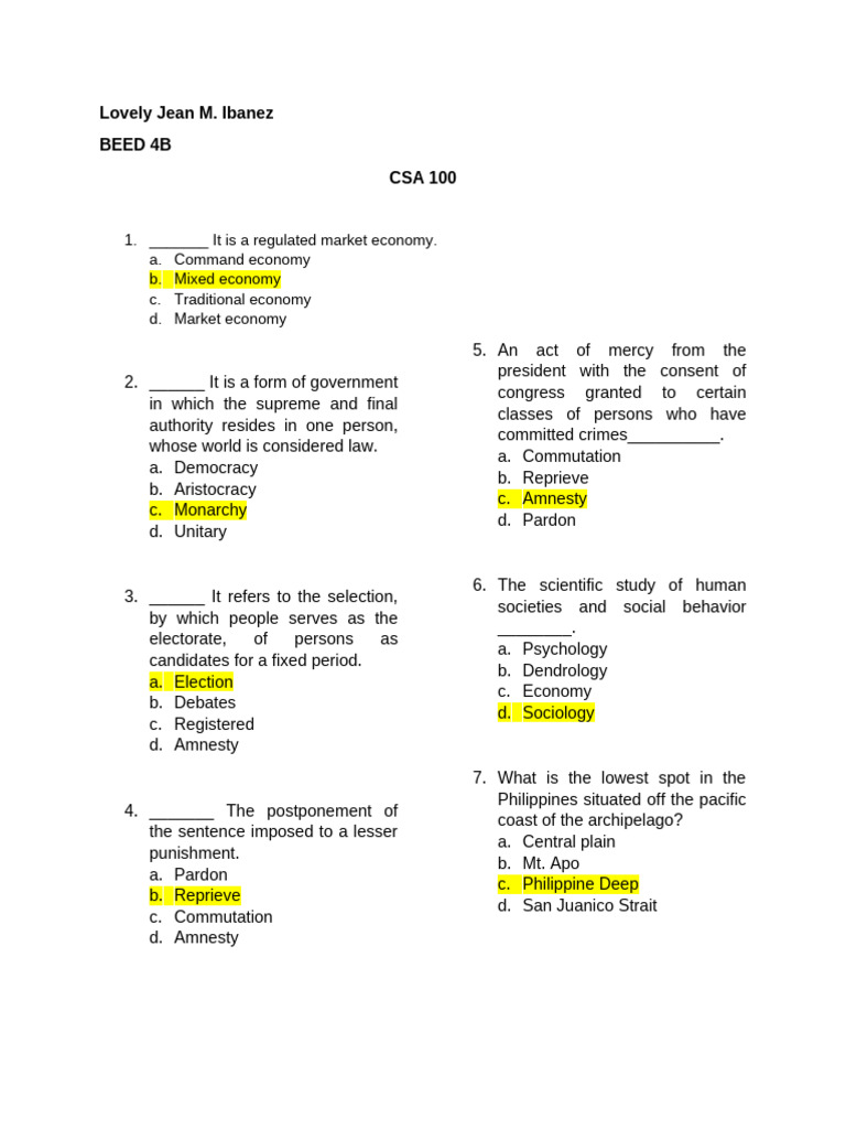 Ibanez, Lovely Jean m. Questions Beed 4b_124308 | PDF | Pardon | Philippines