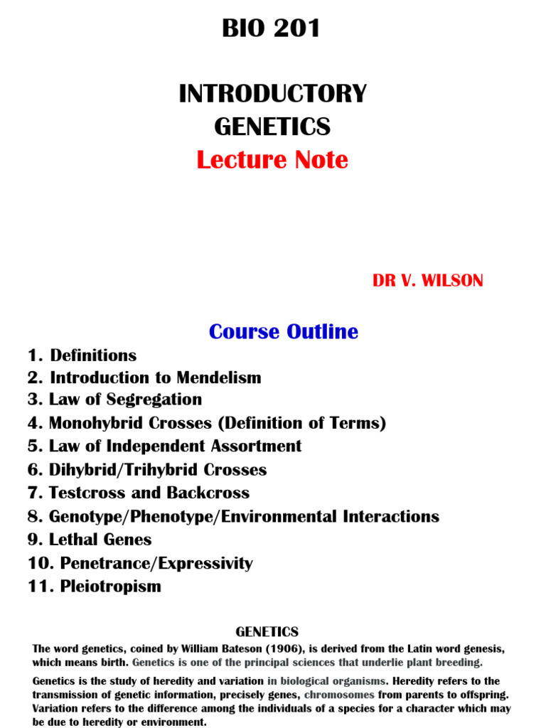Introductory Genetics Lecture Notes | PDF | Dominance (Genetics) | Zygosity