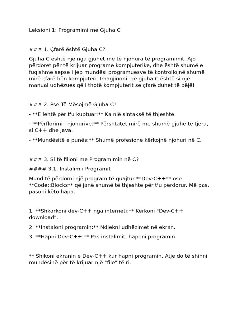 Gjuha C Dhe C++ (Leksioni I Parë) | PDF