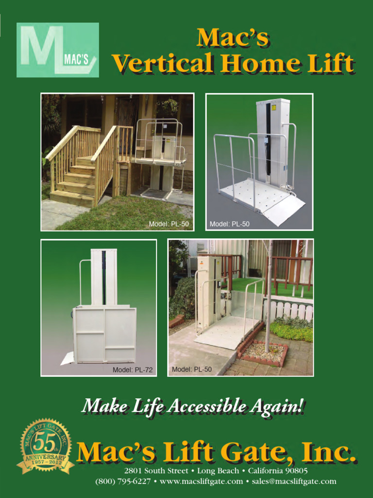 Mac's Vertical Home Lift Models PL-50 & PL-72 | PDF | Elevator ...