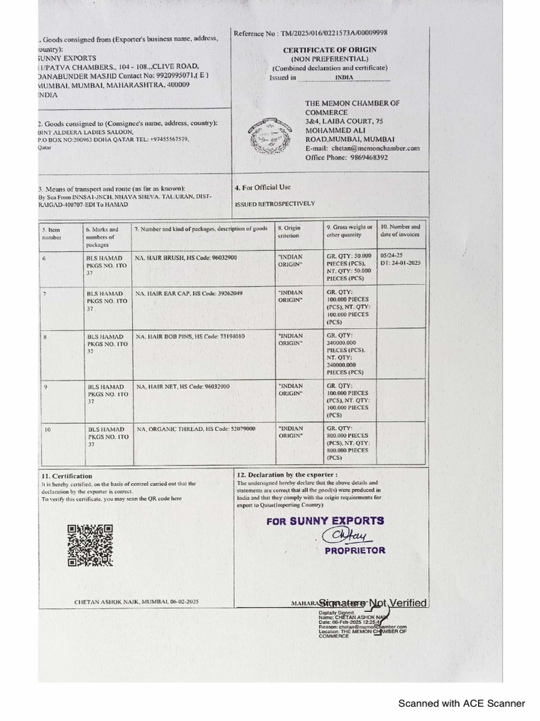Certificate of Origin | PDF