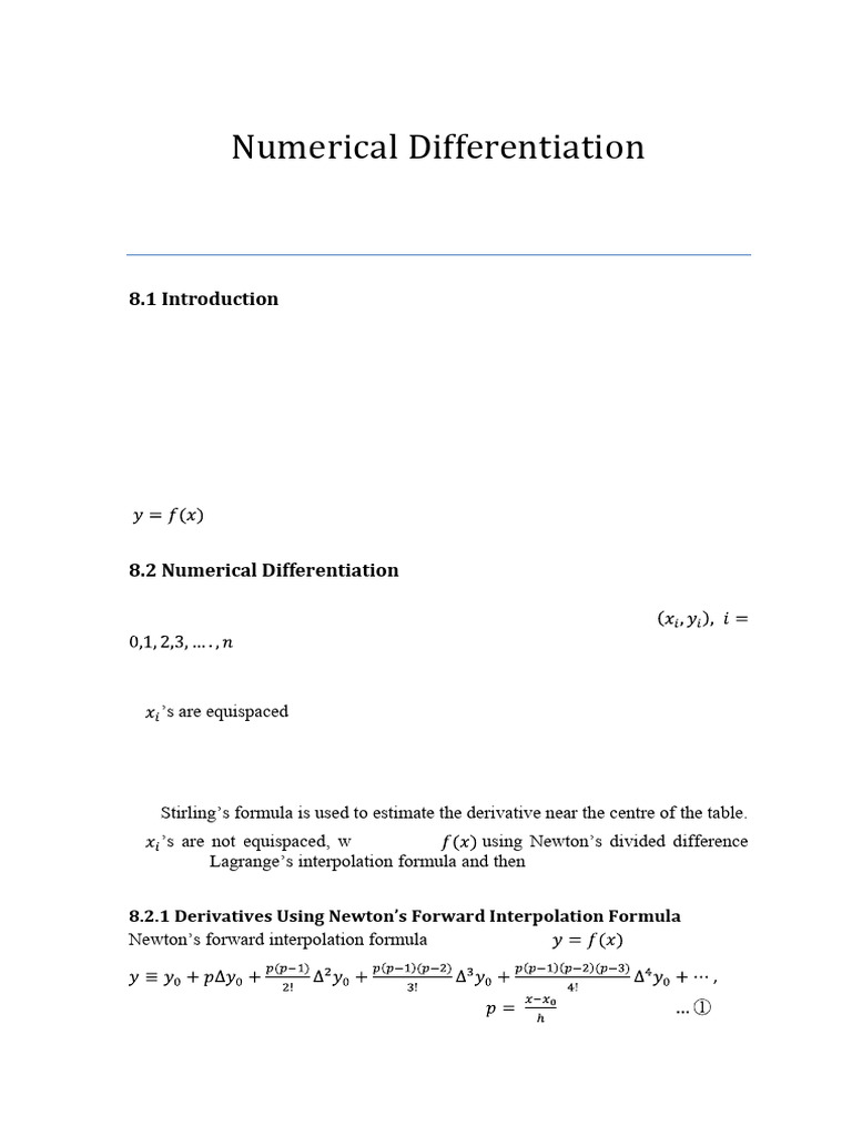 Numerical Differentiation | PDF | Integral | Interpolation