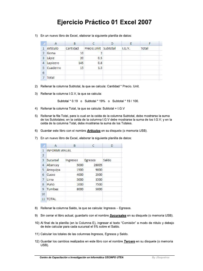 Ejercicios de Excel Basico 1 | PDF