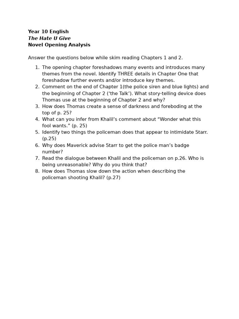 THUG Chapter 1 and 2 Questions | PDF