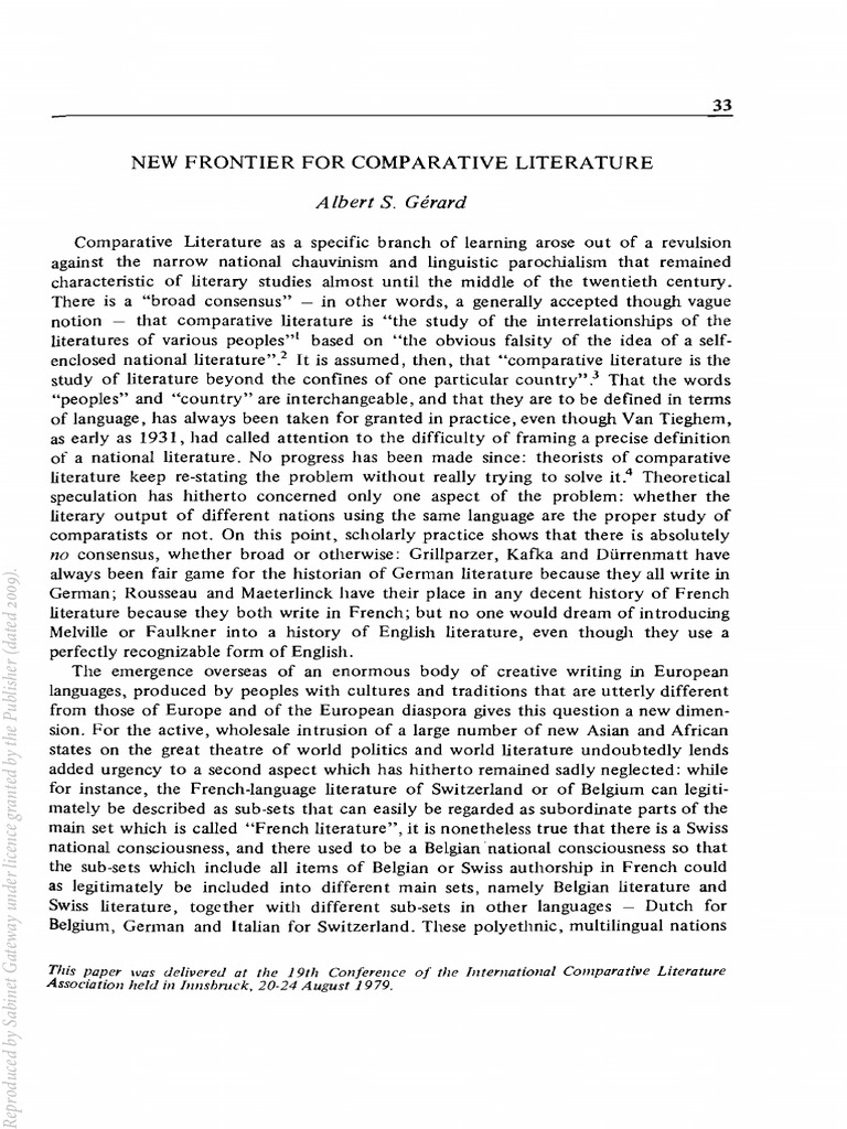 Gerard 1976 New Frontier For Comparative Literature | PDF | Africa | English Language