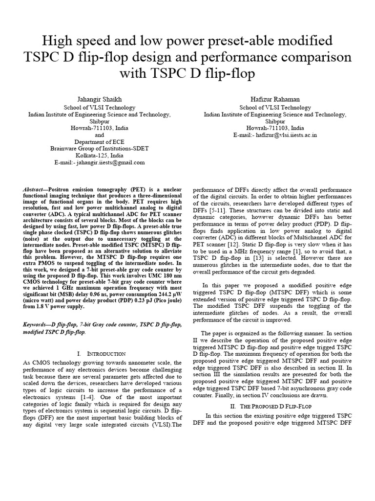 High Speed and Low Power Preset Able Modified TSPC D Flip Flop Design and Performance Comparison ...