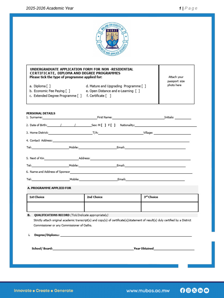 Mubas Undergraduate Application Form 2025-2026 | PDF | Diploma | Banks