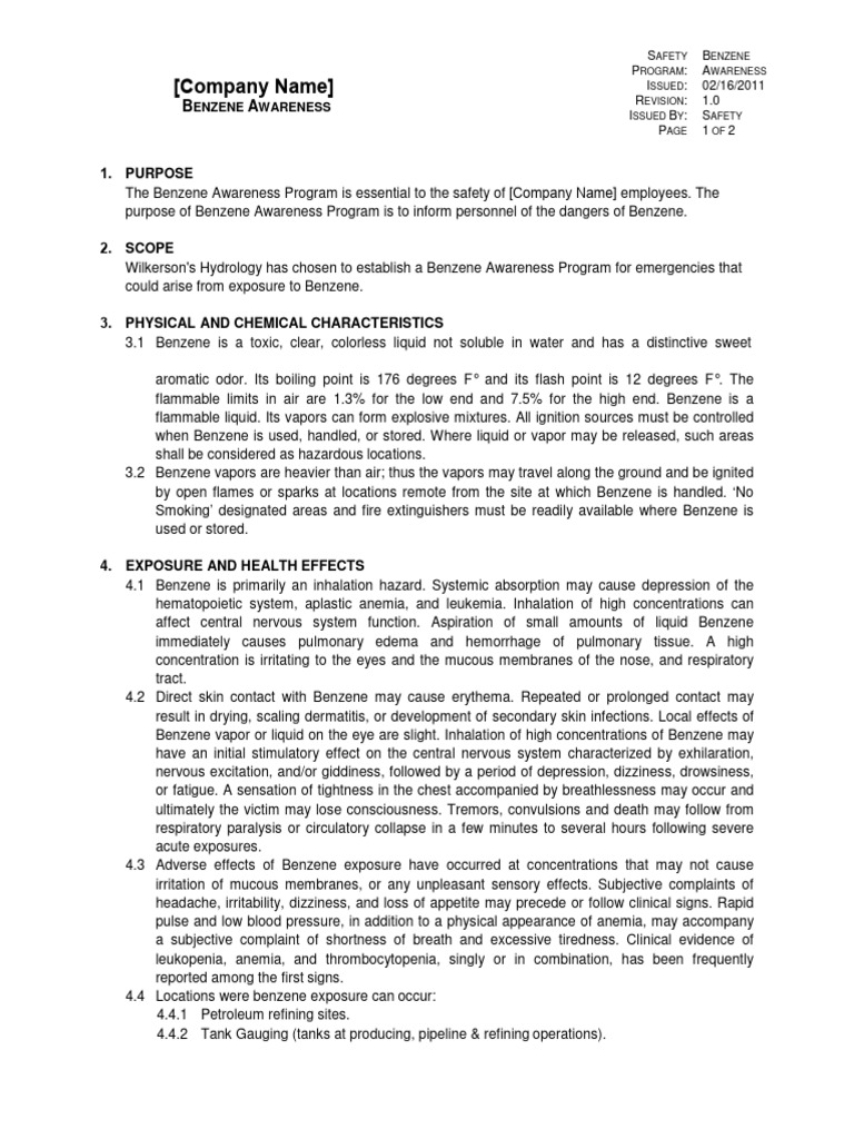 SAMPLE Benzene Awareness | PDF | Benzene | Medical Specialties