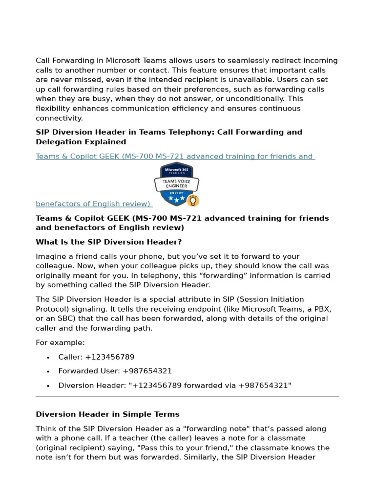 Understanding SIP Diversion Headers in Teams | PDF | Session Initiation ...