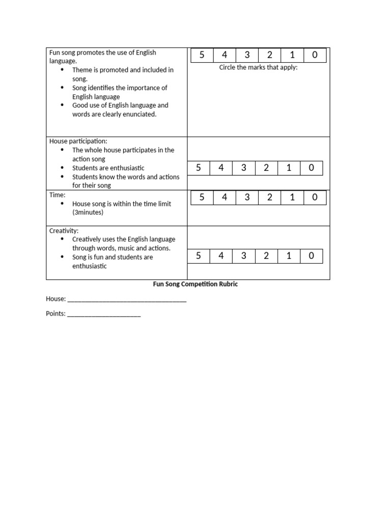 Fun Song Rubric | PDF